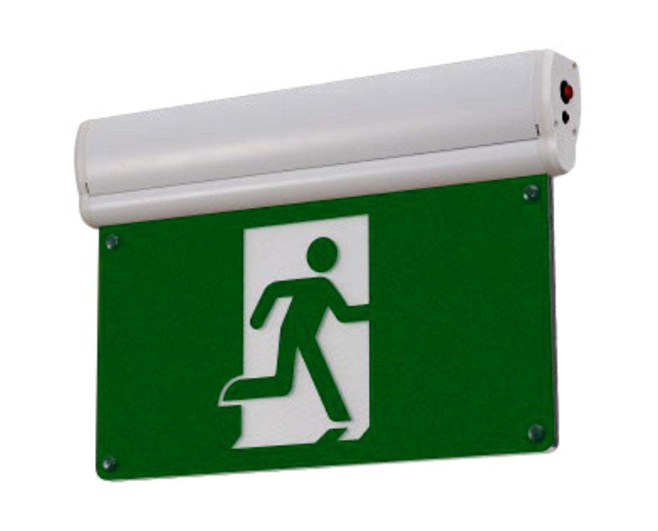 Kora LED Edge-lit Running Man Exit with Battery Back Up, 120/347V : KE