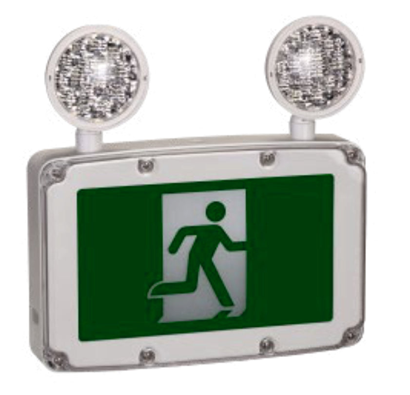 Kora LED Running Man Exit Sign with 2 Heads Combo, 120/347V, 1.2W X 2
