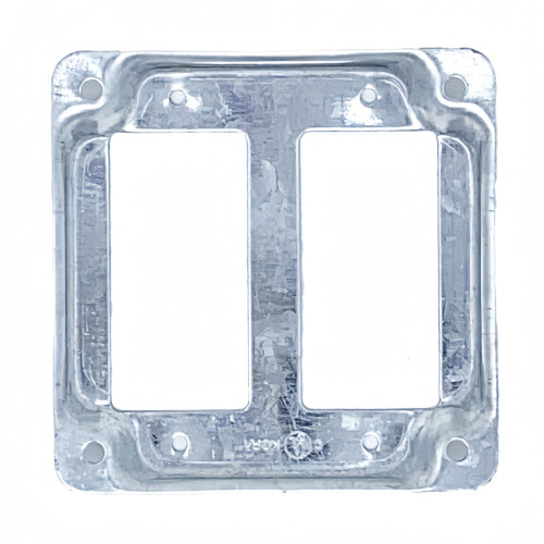 4" Square Box Cover 3/8" Raised, Two GFCI/Decora